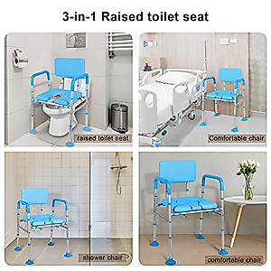 Famard 3-in-1 Raised Toilet Seat with Handles, Handicap Toilet Seat Risers with Soft Back and Padded Seat, Width and Height Adjustable Elevated Toilet Seat for Elderly, Pregnant,Disabled