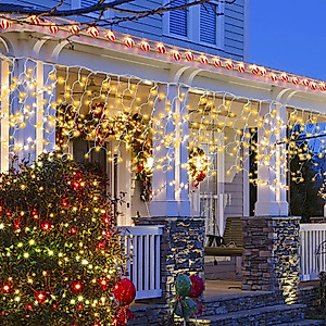 378LED Icicle Christmas Lights Outdoor Decoration 29.5 Ft 8 Modes 60 Drops Christmas Fairy String Curtain Lights Christmas Decoration Eaves Window Holiday Yard Garden Indoor Home (Warm White)