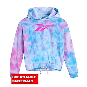 Reebok Girls Sweatsuit - 2 Piece Performance Fleece Sweatshirt and Jogger Sweatpants - Tie Dye Activewear Set for Girls, 7-12, Size 8, Tie Dye Pink