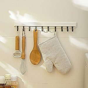 Poeland Kitchen Rail Utensil Rack with 10 Sliding Hooks, Wall Mounted Hanger Hooks for Bathroom Kitchen Bedroom