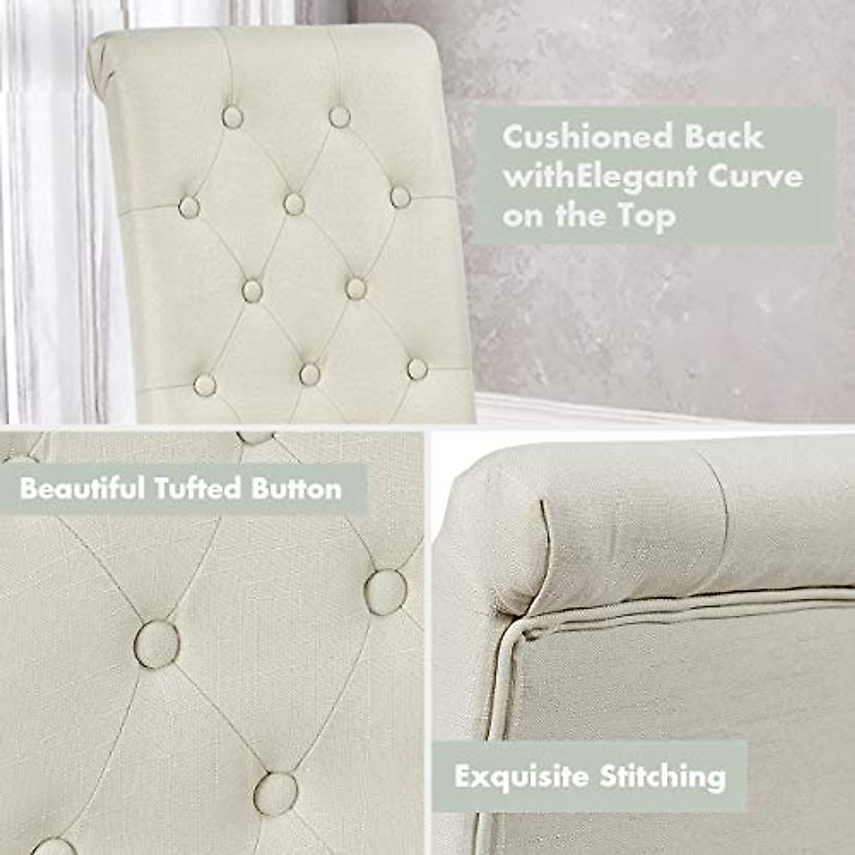 S AFSTAR Upholstered Dinning Chairs Set of 4, Tufted Parsons Chairs with Solid Rubber Wood Legs & Adjustable Feet, High Back Padded Dining Chairs for Kitchen Living Room Restaurant (4, Beige)