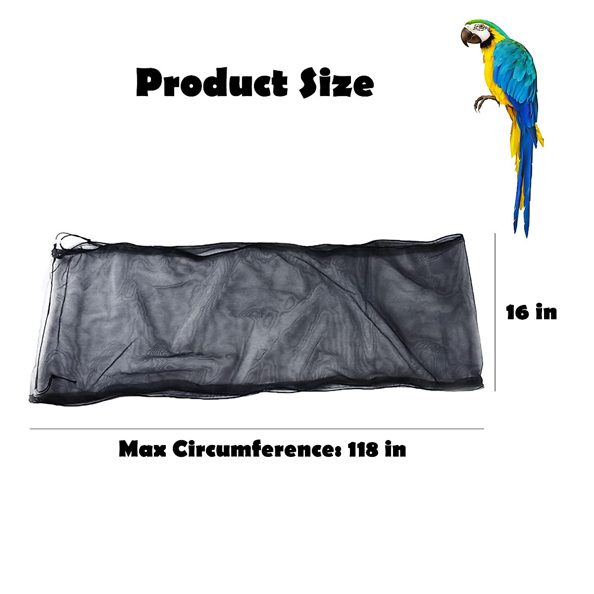 Bird Cage Seed Catcher, Large Airy Gauze Seeds Bird Cage Cover Guard Adjustable Bird Cage Cover Birdcage Seed Feather Catcher Universal Birdcage Parrot Bird Nylon Mesh Net Cover(L-118x16 in, Black)