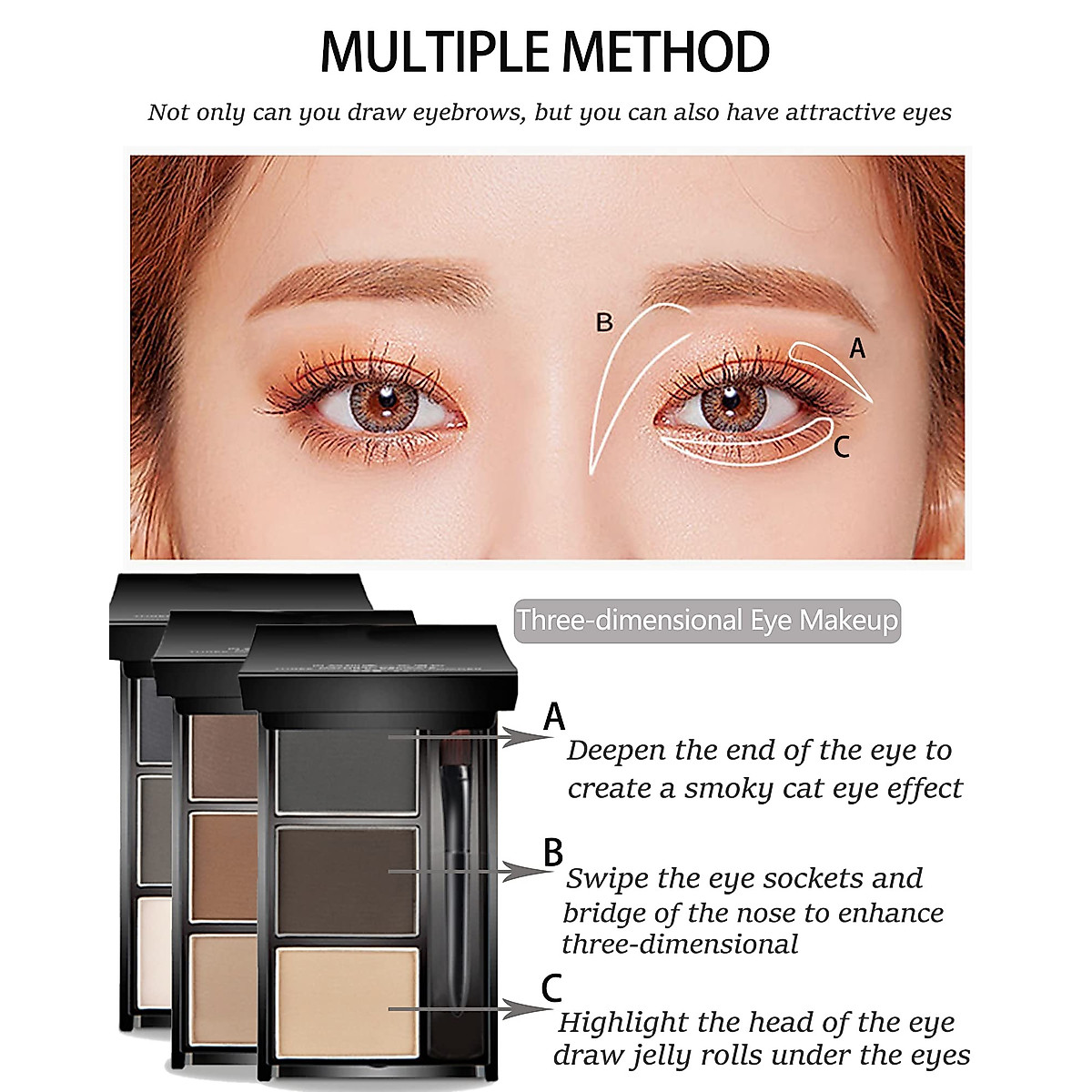 Eyebrow Powder Makeup Kit-3 Colors Eye Brow Powder Palette Long-Lasting Waterproof, Dark/light Brown Brow Filler, Fill & Sculpt Full Eyebrows for Women, With Mirror, Brow Brush & Razor-Set 02