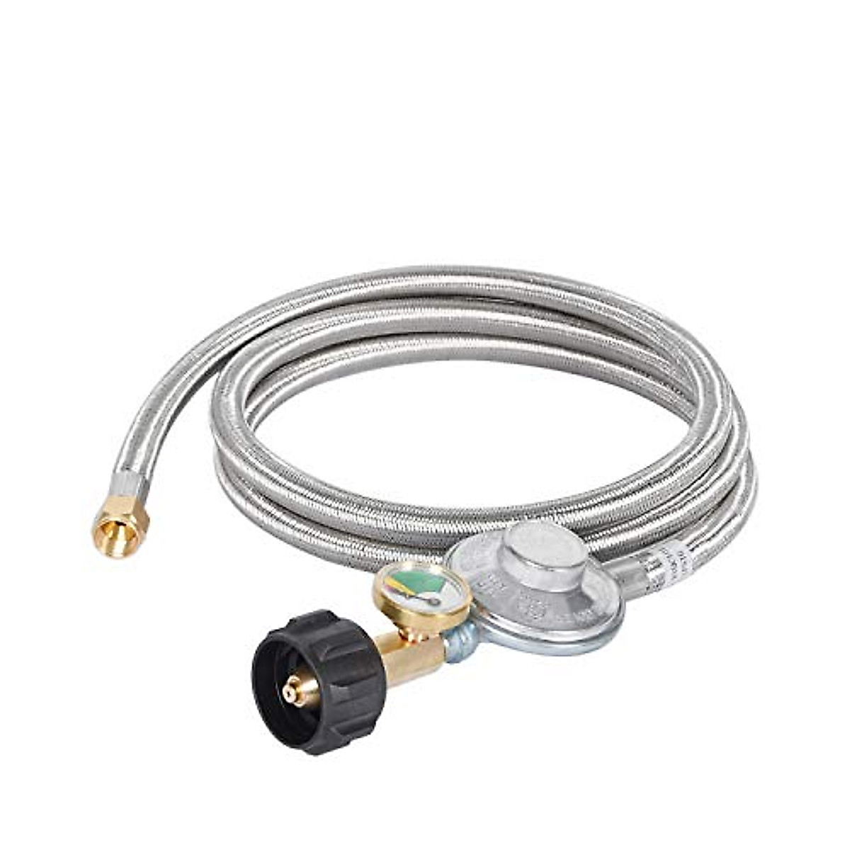 GasSaf 6FT Propane Hose Regulator with Gauge,QCC1 Connection for Most LP Gas Grill, Heater and Fire Pit Table,3/8" Female Flare Nut