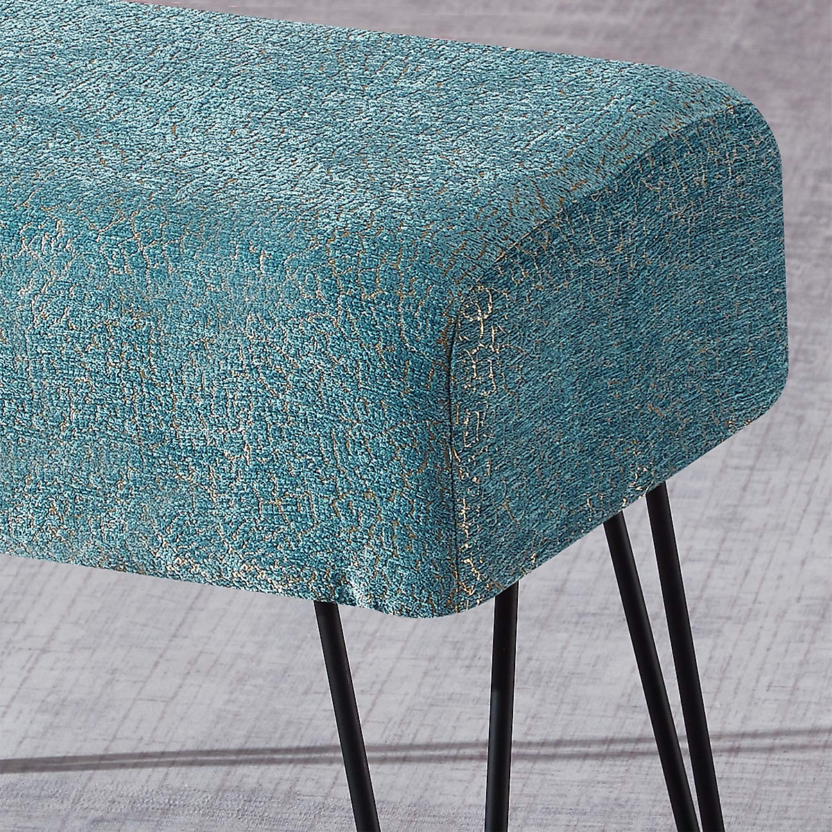 Home Soft Things Blue Jacquard Chenille Ottoman, 19" x 13" x 17" H, Babati-Turquoise, Fuzzy Entry Way Ottoman Bench Living Room Bedroom End of Bed Decorative Makeup Stool Foot Rest Chair Home Décor