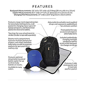 Bern Diaper Backpack, Shoulder Baby Bag, With Food Cooler, Clip to Stroller (Black/Yellow)