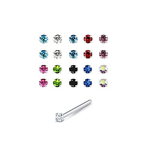 20 Pack 925 Sterling Silver Nose Studs Rings 2mm Multi Stones 22G