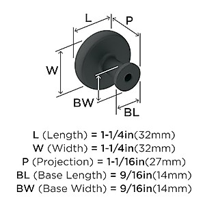 Amerock | Cabinet Knob | Matte Black | 1-1/4 inch (32 mm) Diameter | Factor | 1 Pack | Drawer Knob | Cabinet Hardware