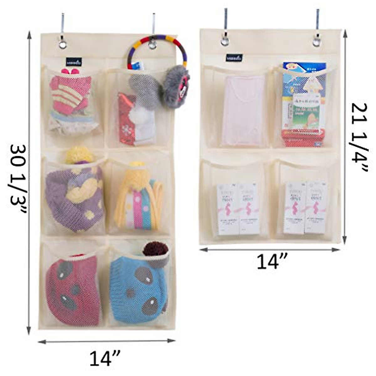 MISSLO Hanging Organizer Over The Narrow Closet Door For Shoes, Hats, Gloves, Snacks, Pack 2, Beige