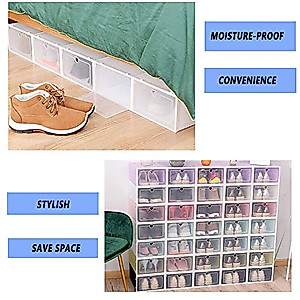 Shoe Box Organizer, Clear Flodable Shoe Storage Box with Lids Drop Front Sneaker Cases for Men Stackable Shoe Container Organizer for Entryway Bedroom Closets, Fits Men's Size 12, Pack of 12 (White)
