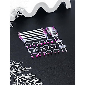 Jenxnjsjo Clear Lip Septum Rings Industrial Eyebrow Smiley Piercing Jewelry Plastic Cartilage Helix Tragus Daith Earrings Purple Vertical Labret Medusa Retainers Kits for Surgery Work Sports