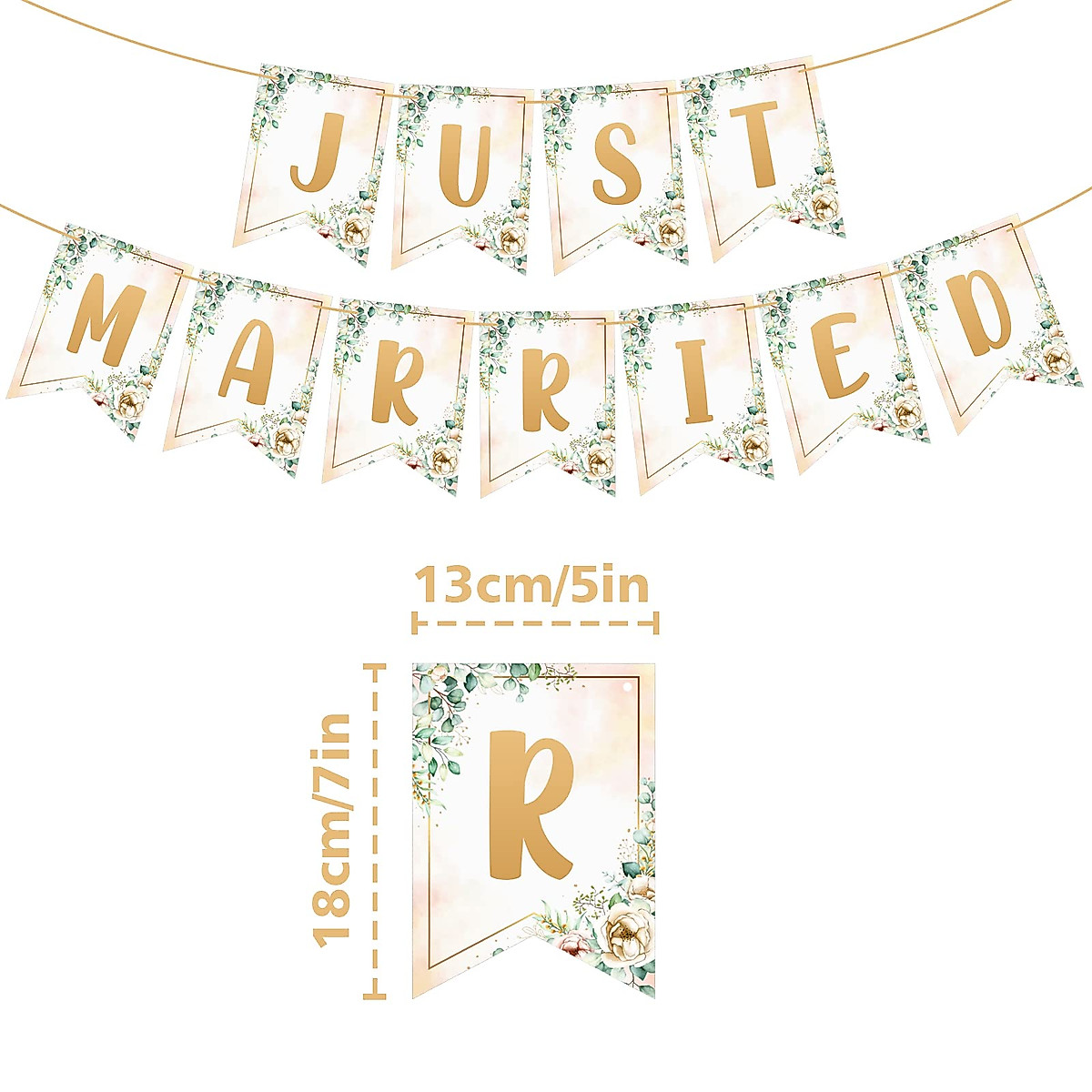 Just Married Banner - Just Married Sign - Floral Wedding Engagement Bridal Shower Theme Wedding Banner - Wedding Reception Party Decorations & Decor