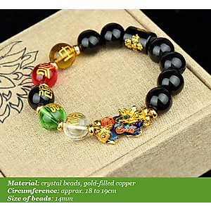 LOTONJT Feng Shui Wealth Bracelet Five Element Five Gods of Wealth Pixiu Bracelet Chinese Antique Style Metaphysical Jewelry Vietnamese Gold Pi Yao Crystal Bracelet,Style a