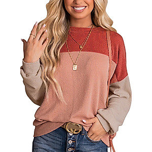 Dokotoo Women's Pullover Shirts Long Sleeve Knit Tees Shirts High Neck Color Block Tunics Blouses Ladies Casual Sweatshirt Womens Fall Fashion 2025 Red X-Large