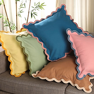 Folkulture Throw Pillow Covers 18x18, Throw Pillow for Couch Pillows for Living Room, Orange Throw Pillow Covers, Set of 2 Boho Throw Pillows, Accent Pillows, Decorative Pillow, Scalloped Pillow Cover