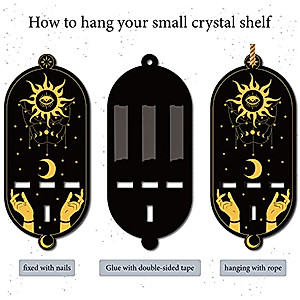 CREATCABIN 1Pc Small Crystal Shelf Display Moon and Stars Wooden Crystal Holder Magical Witch Stuff Boho Rustic Altar Shelf for Hanging Crystals Stone Necklace Witchy Room Wall Decor 3.03 x 7.01inch
