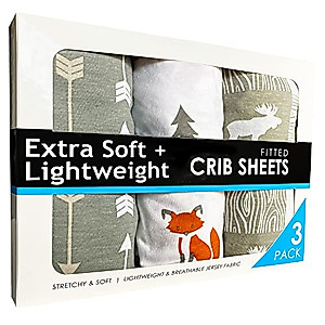 GROW WILD Crib Sheet 3 Pack | Soft Boy Crib Sheets Neutral | Grey Baby Crib Sheets for Boys | Woodland Nursery Crib Mattress Sheet (Forest Fun)