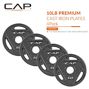 CAP Barbell 2-Inch Olympic Grip Weight Plate, 10 lb, Set of 4,Black