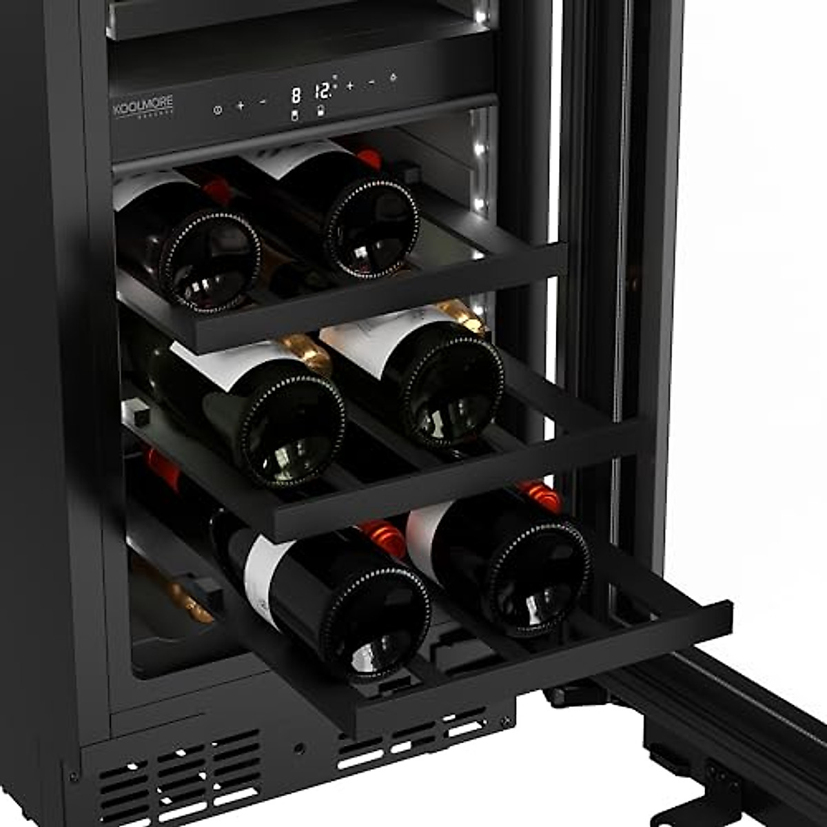 KoolMore KM-CW28DZ-BPR Reserve 15 in. Under-Counter Panel Ready Dual Zone Built-in Wine Cooler with Black Shelves and 23 Bottle Capacity