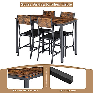 Rovibek 4 Chairs Dining Table Set for 4-8, Modern Space Saving Kitchen Desk, Wooden Industrial Style Farmhouse, 47", Leather Black Brown