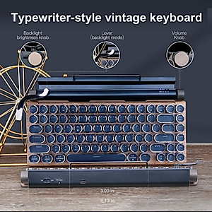RAZEAK Typewriter Keyboard, Retro Typewriter Keyboard Wireless Key Legends Backlit Bluetooth 5.0 Connection Hotswap Mechanical Keyboard for iPad/Tablet/Mac/PC Woodgrain