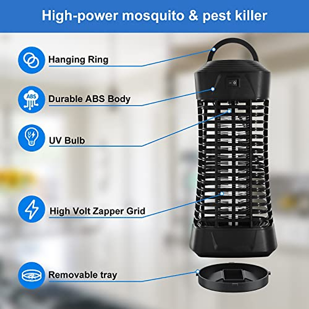 TULAER Bug Zapper Outdoor Indoor, Electric Mosquito Zapper, Fly Zapper - Bug Catcher, Insect Zapper for Home, Garden, Backyard
