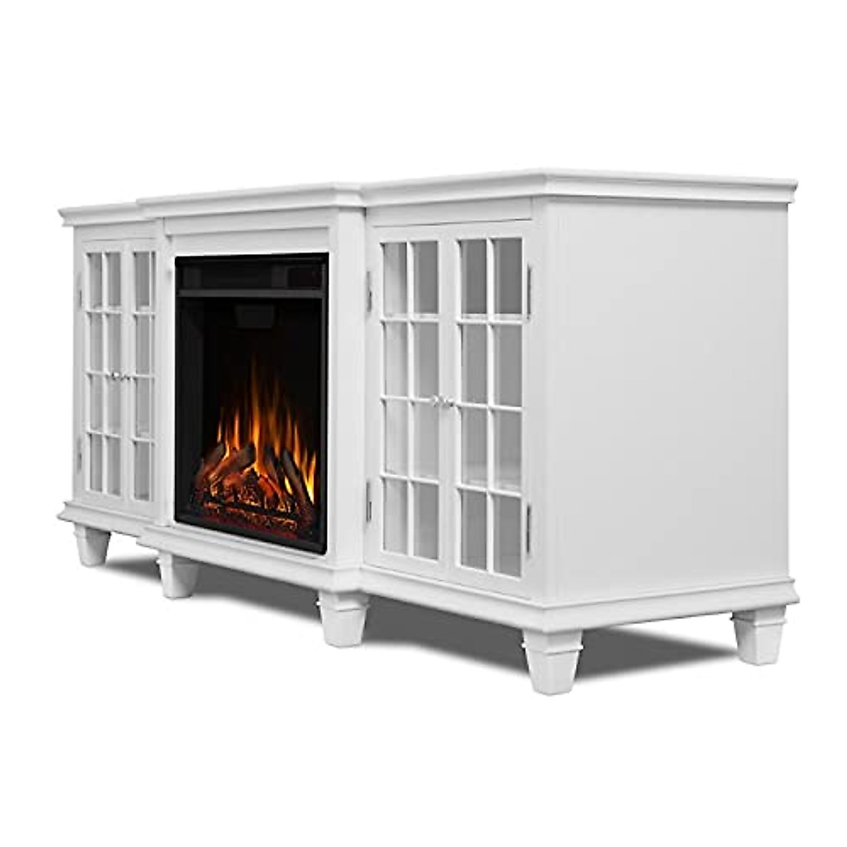 BOWERY HILL Modern Solid Wood Fireplace TV Stand for TVs up to 70" in White
