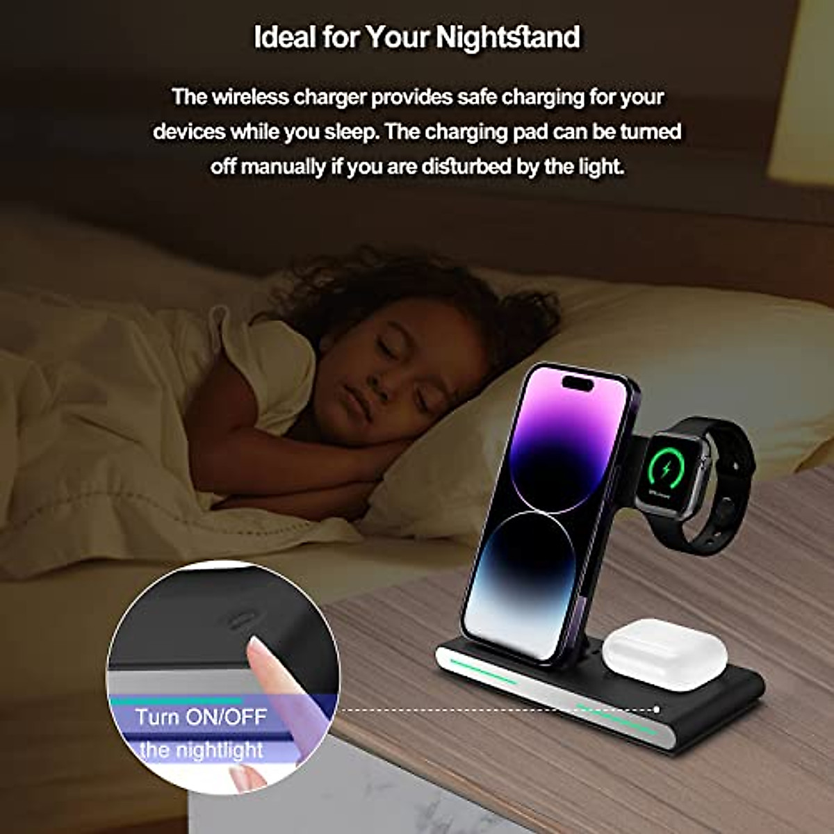 3 in 1 Wireless Charger Wireless Charging Station for Apple Multiple Devices Foldable Stand Dock for iPhone 14 13 12 11 Pro Xs Max XR 8 Plus & Apple Watch Series 8 7 6 SE 5 4 3 AirPods with Adapter