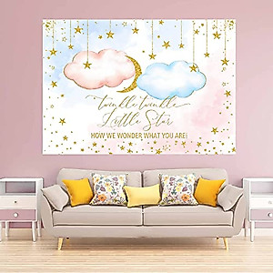 Avezano Twinkle Twinkle Little Star Gender Reveal Backdrop Pink Blue Little Stars Baby Shower Background Glitter Gold Stars Moon Baby Reveal Surprise Party Photoshoot Banner(7x5ft)
