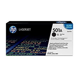 Original HP 501A Black Toner Cartridge | Works with HP Color LaserJet 3600, 3800, CP3505 Series | Q6470A