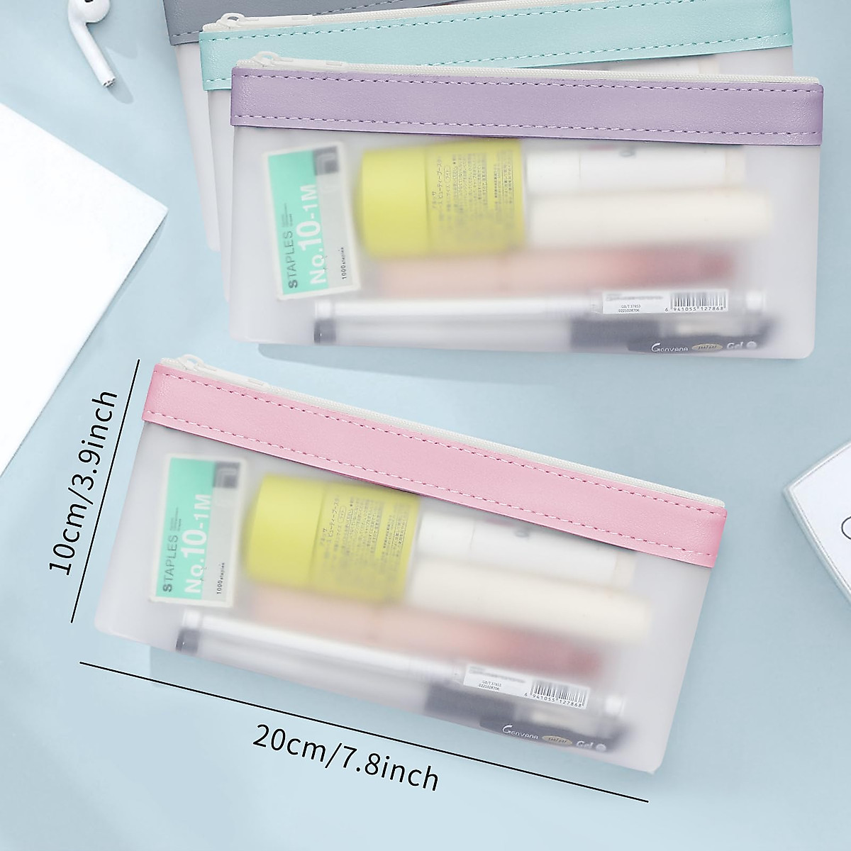 Colorlife Pen Bag 4 Pack Zipper Pencil Pouch, Multifunctional Clear Pen Case Organizer Stationery Storage Bag for School, Office, Travel, Cosmetics Makeup