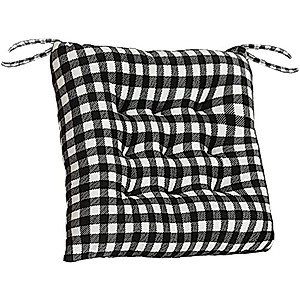 AKSTRN Black and White Plaid, Set of 4 Buffalo-Checked Chair Pads for DiningKitchen Chairs Seat Cushions for Outdoor Patio with Ties, 16 x 16 Inches Chair Cushion, 4 Pack