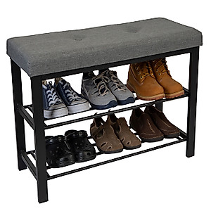 Simplify Storage Bench, Shoe Rack, Ottoman, Tufted, Padded Seating for Entryway, Bedroom, Closet & Hallway, Grey