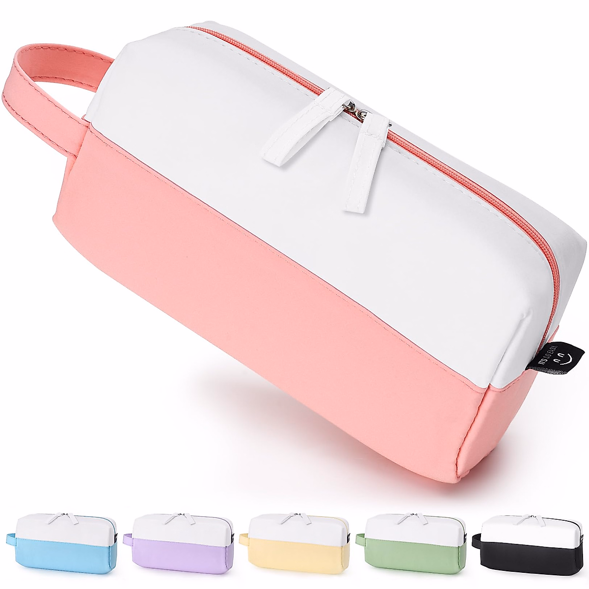 Sooez Big Capacity Pencil Case, Cute Two-Tone Pencil Pouch Aesthetic, Large Capacity Pen Bag with 4 Compartments, Soft Pencil Case Organizer with Zipper & Handle, Pencil Holder Pouch for Teen Girls