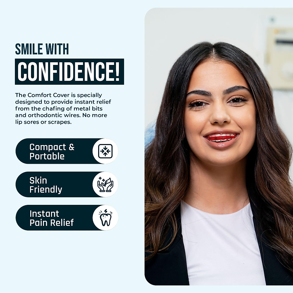 Comfort Cover Braces Guard/Lip and Mouth Protector - Snap on Cover Strip for Braces - Orthodontic/Dental Quality (Red)