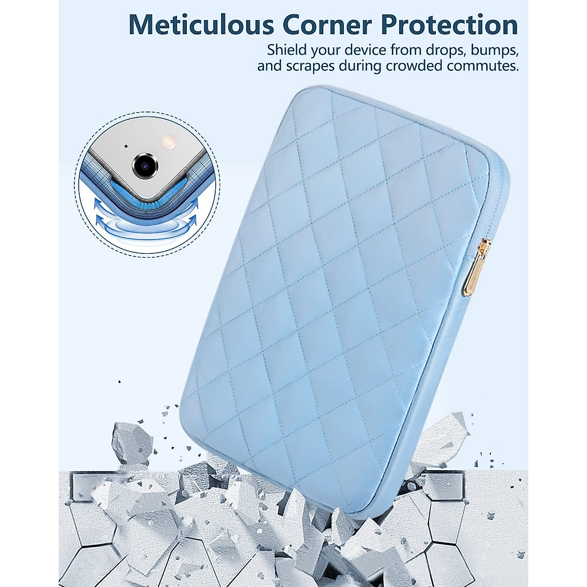 Dadanism 9-11" Tablet Sleeve for iPad 10.2 9/8/7th, iPad 10th Gen 10.9, iPad Pro 11 M4, iPad Air 11", iPad Air 5/4 10.9, Galaxy Tab A9+/S9 FE/A8, Puffy Padded Protective iPad Carrying Case, Blue