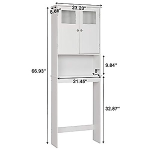 SSLine Over The Toilet Storage Cabinet Organizer,Home Bathroom Space Saver Shelf with Adjustable Shelf and Double Door, Free Standing Toilet Rack for Bathroom,White