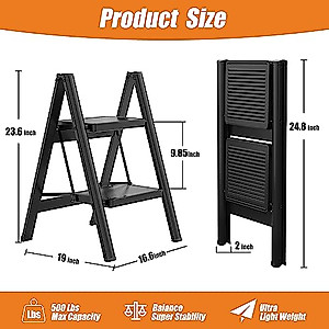 Step Ladder EFFIELER 2 Step Ladder 2 Step Stool Folding Step Stool with Handrails, Sturdy Step Stool for Adult, 500LBS Capacity Sturdy& Portable Ladder for Home Kitchen Library Office