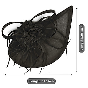 Pillbox Hats 20s 50s Vintage Fascinators for Women with Feather Mesh Veil Headband Bridal Wedding Tea Party (F-Black)