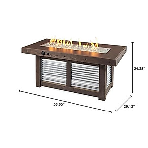 Outdoor GreatRoom Co Propane Fire Pit Table - Denali Gas Fire Pits for Outside Patio - 56 Inch Rectangular Concrete Firepit Fire Table with Matching Tabletop Cover, Metal & Wood Base, 80,000 BTU