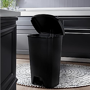 12.1 Gallon Trash Can, Plastic Step On Kitchen Trash Can, Black Kitchen Trash Can