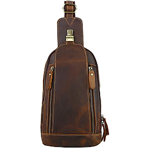 Leathario Men's Leather Sling bag Chest bag One shoulder bag Crossbody Bag Backpack for men