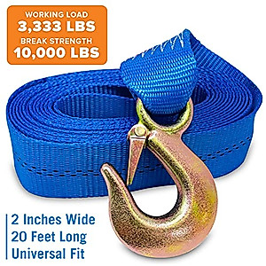 Boat Trailer Winch Strap with Hook Bow Boat Winch Strap Replacement for Hand Crank Trailer Heavy Duty Boat Hook Boat Winch Strap with Hook Towing Boat Trailer Straps Other Trailers 10000Lbs 2" x 20'