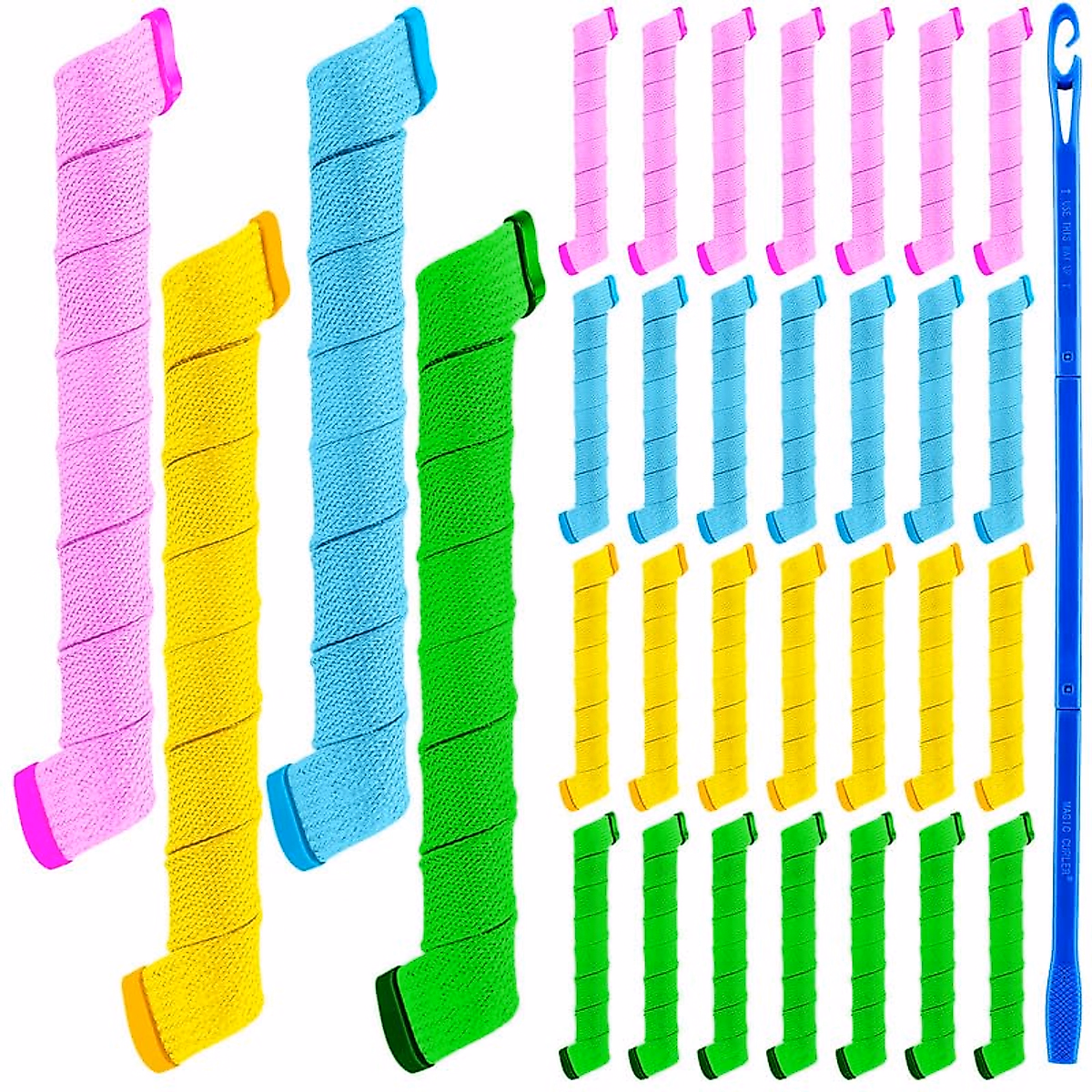 42 Pieces Spiral Curlers Wave Curls Kit, No Heat Hair Curlers Styling, 40 Pieces Hair Curler Rollers Curling Rods 2 Pieces Styling Hooks for Hair Supplies (7.87 Inch)