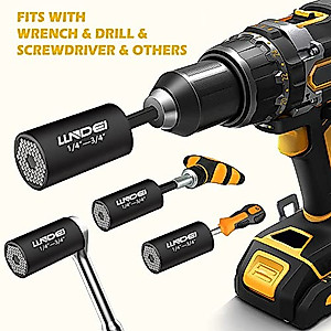 LLNDEI Universal Socket Tool Gift for Men, 11PCS Universal Socket Wrench Screwdriver Bit Set Quick Release Adapter, Self-adjusting Socket Standard 1/4"-3/4" Metric 7-19mm for DIY Home Improvement