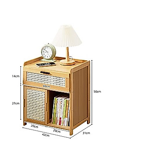 HIGOH Bedside Table Drawer Design Narrow Table Console Bedside Table Mesh Breathable Coffee Table Two-Way Sliding Door Bedroom Furniture