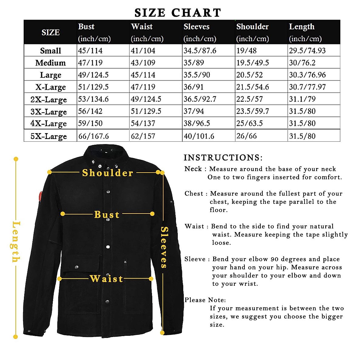 Black Leather Welding Jacket, Heavy Duty FR Heavy Duty Split Cowhide Leahter (Medium, m)