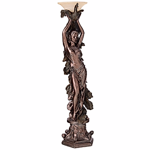 Design Toscano The Peacock Goddess Sculptural Floor Torchière Lamp, 74 Inch, Bronze Verdigris Finish