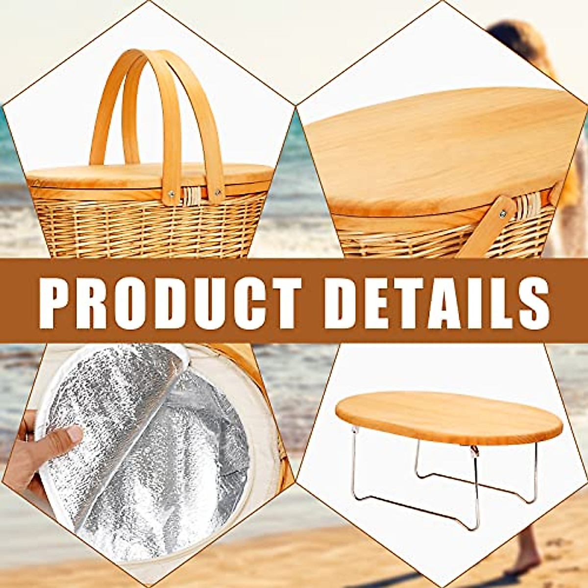 Wicker Picnic Basket Cooler with Portable Picnic Wine Table & Swing Handles for Beach, Camping, Park, Outdoor Party. Insulated Willow Cooler Baskets for Wine Lover. Best Gift for Christmas,Valentine