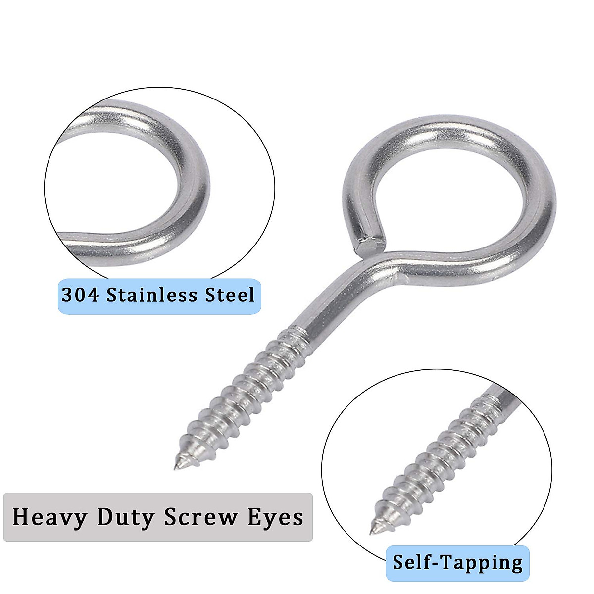 10 PCS Screw Eyes, Stainless Steel Eye Hooks, Heavy Duty Eye Bolts Screw in, Self-Tapping Eyelet Screw for Indoor & Outdoor, 2.5 inches
